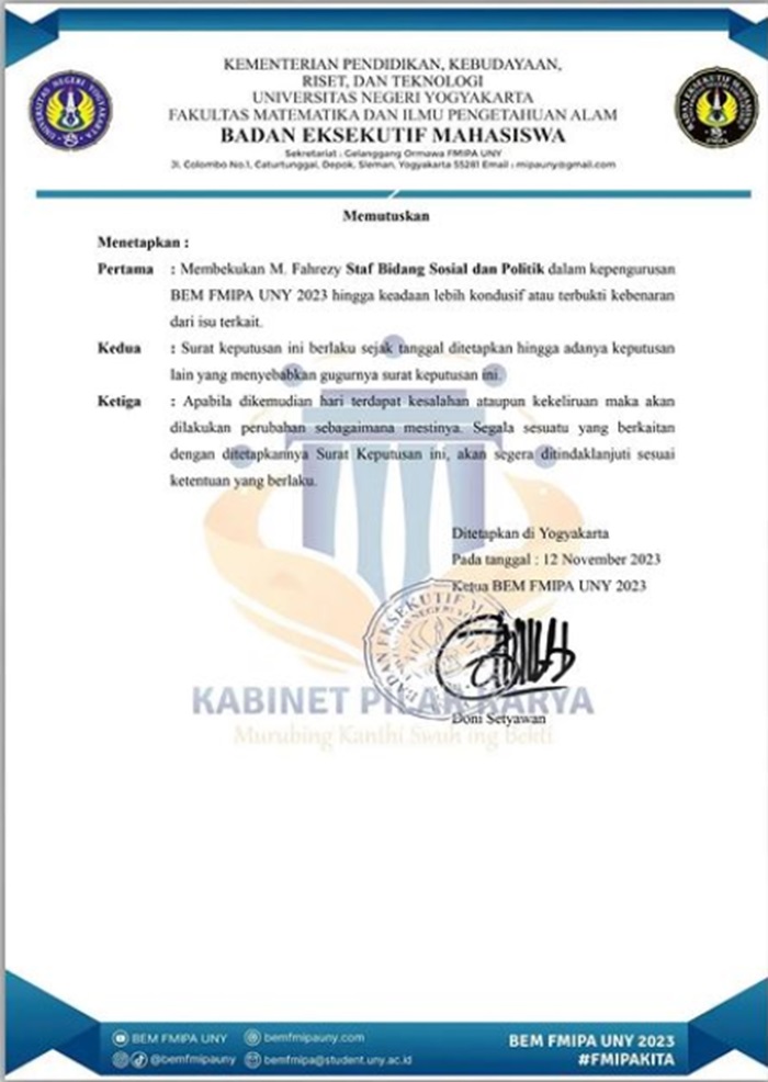 BEM FMIPA UNY Bekukan Anggotanya yang Diduga Pelaku Pelecehan Mahasiswi ... BEM FMIPA UNY Bekukan Anggotanya yang Diduga Pelaku Pelecehan Mahasiswi ...